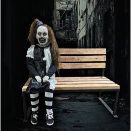 Pale Clown Girl Bench - Animated Photo Op - FrightProps.com