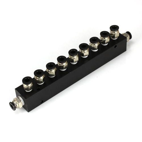 Aluminum Block Manifold with Fittings for 1/4" Airline - 10 Ports