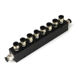 Aluminum Block Manifold with Fittings for 1/4" Airline - 9 Ports